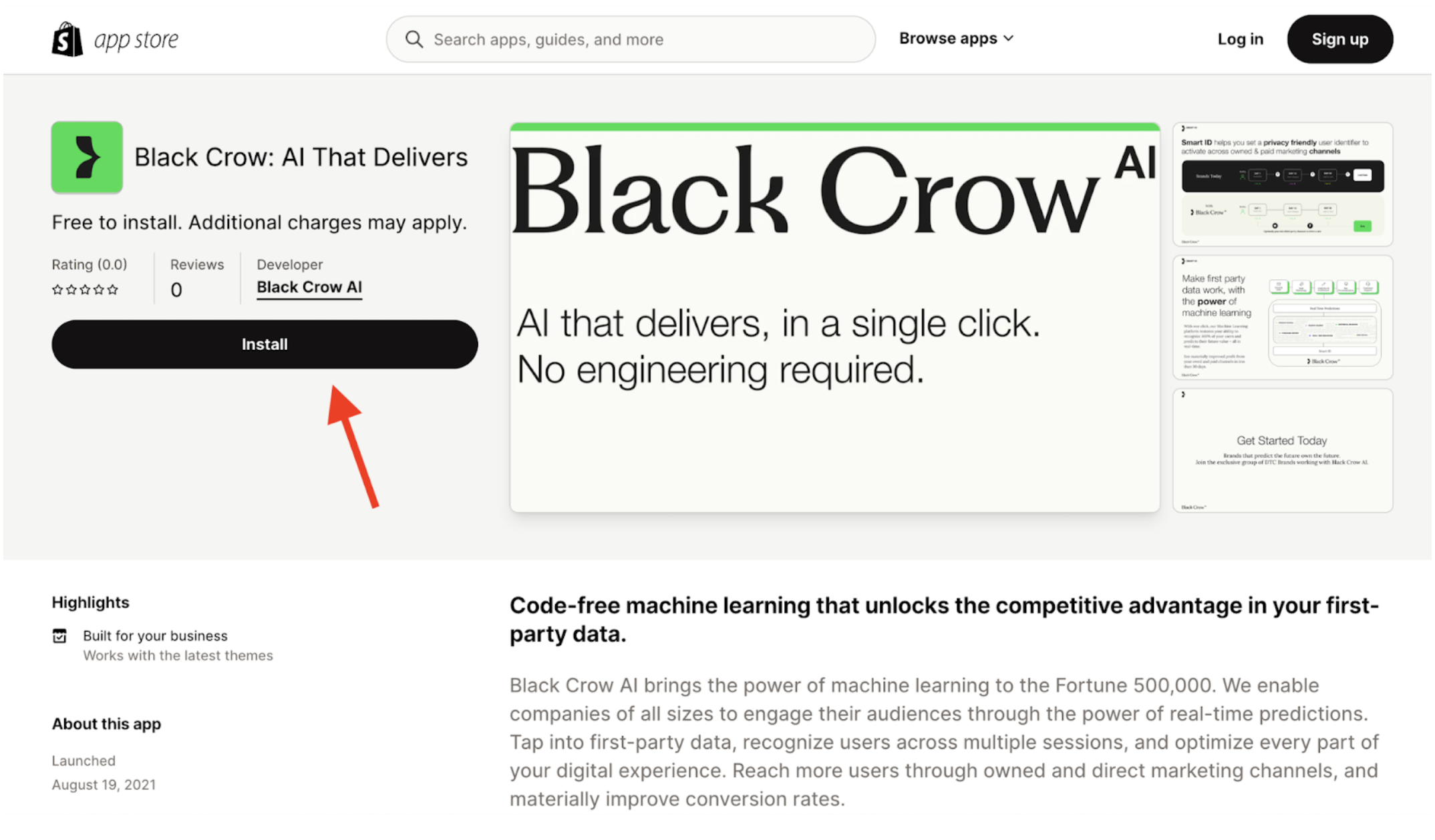Step 1 - Install the Black Crow Shopify App – Black Crow AI